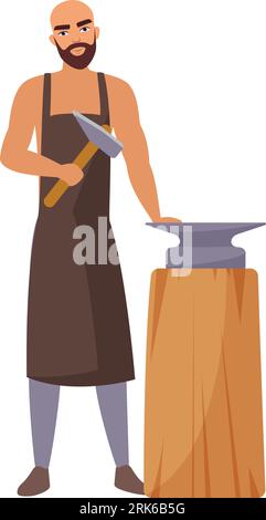 Medieval blacksmith vector illustration. Smith working with hammer and ...