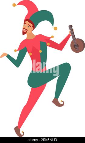 Medieval jester dancing. Amusement person in middle ages cartoon vector ...