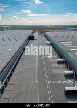 An aerial view of a large warehouse complex in the evening Stock Photo ...