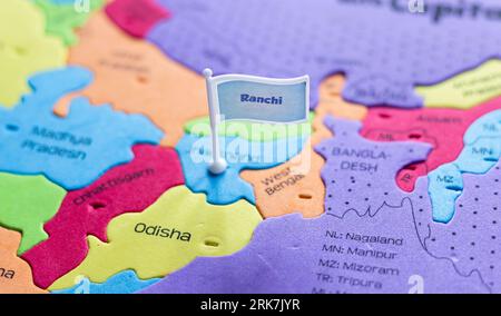 Selective focus on Ranchi - the capital city of Jharkhand on an Indian ...