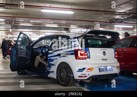 Rear view of a fifth generation Volkswagen Polo rally version in a ...