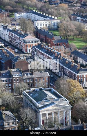 An aerial view of stunning Liverpool under the blue sky in UK Stock ...
