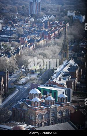 An aerial view of stunning Liverpool under the blue sky in UK Stock ...