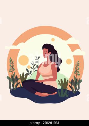 Female in tranquil meditation amidst nature and foliage.Concept for ...