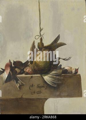 William Gouw Ferguson - Still-life with white cockerel and dead game ...