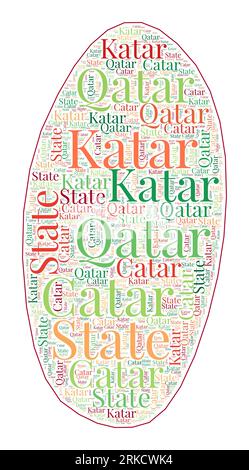 Qatar shape text cloud. Country border with shadow on white background ...