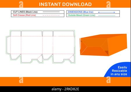 Packaging Auto bottom lock Tuck top box Die line template and 3D box ...