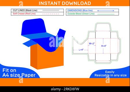 Custom straight tucks end box packaging die line template and 3d box ...