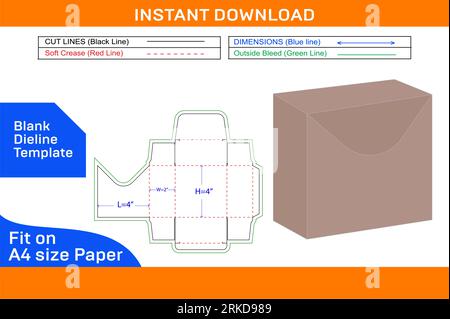 Custom straight tucks end box packaging die line template and 3d box ...