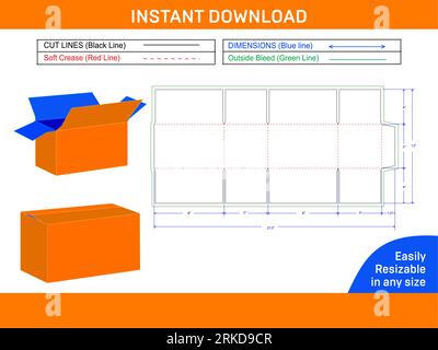 Corrugated Cardboard shipping box die line template and 3D box design easily editable and ...