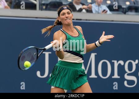 Fiona Crawley of USA returns ball during 2nd round match against Timea ...