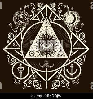 Occult symbols composition in dotwork style. Abstract mystic elements ...