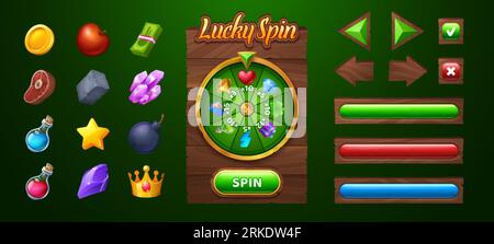 Spin roulette wheel game ui with button vector illustration. Casino ...