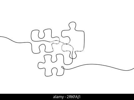 Continuous single line drawing puzzle. One line drawing of puzzle piece ...