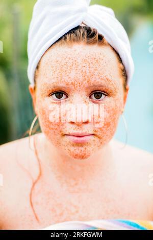 Fresh Freckled face Gen Z Beauty Portrait Stock Photo - Alamy