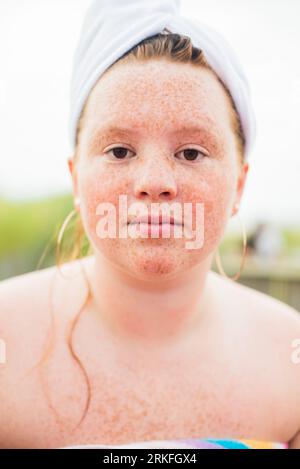 Fresh Freckled face Gen Z Beauty Portrait Stock Photo - Alamy