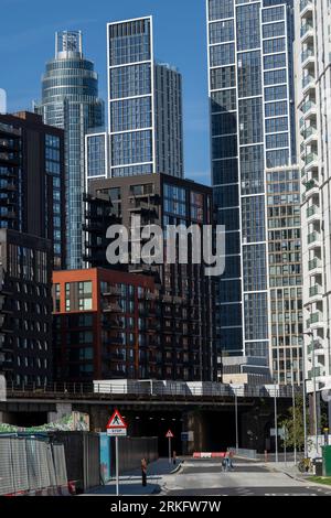 New tower blocks in the Nine Elms area of south London. The skyscrapers ...
