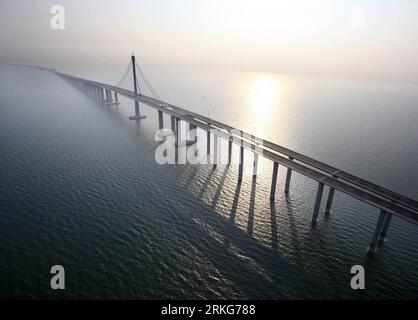 Aerial view of the Jiaozhou Bay Bridge or Qingdao Haiwan Bridge, a part ...