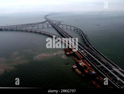 Aerial view of the Jiaozhou Bay Bridge or Qingdao Haiwan Bridge, a part ...