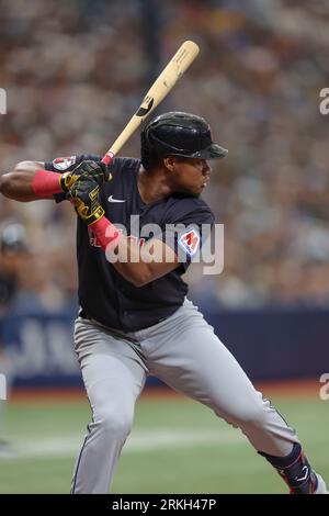 Cleveland Guardians Oscar Gonzalez (39) bats during an MLB baseball ...