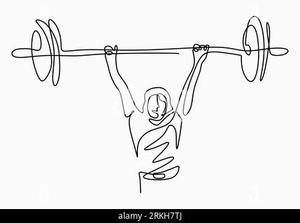 Woman lifting weights continuous one line drawing. Squats with barbell ...