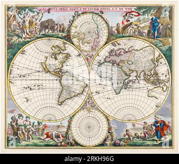 Vintage Dutch World Map, 17th Century print by Nicolaes Visscher, 1658 Stock Photo - Alamy