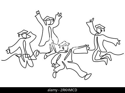 One line drawing group of graduate male and female college student ...