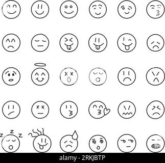 Hand drawn funny smiley faces. Sketched facial expressions set. Emoji ...