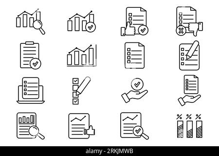 Survey set icon. Contains icons Checklist, graph, survey form, response ...