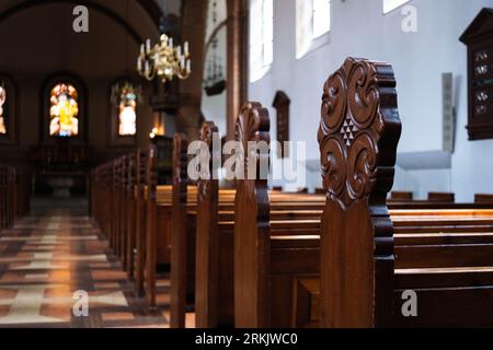 Interior of a nice and simple Protestant church in a Danish town Stock ...