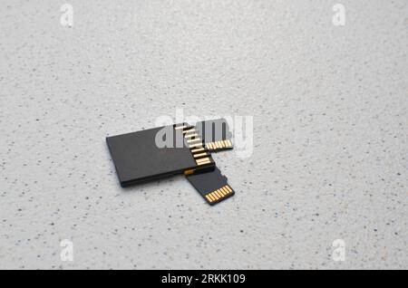 Close up of SD and microSD cards, symbols of compact and efficient ...