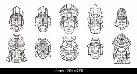 Set of hand drawn maya faces symbols isolated on white background Stock ...