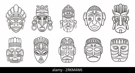 Set of hand drawn maya faces symbols isolated on white background Stock ...