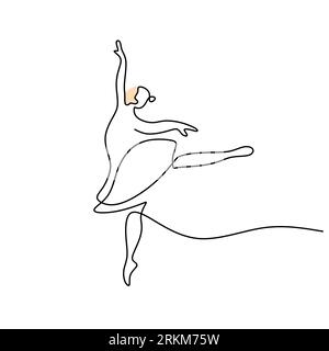 One continuous single line of ballerina girl dancer isolated on white ...