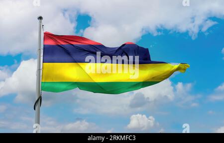 Mauritius Flag - Realistic Waving Fabric Flag Stock Photo - Alamy