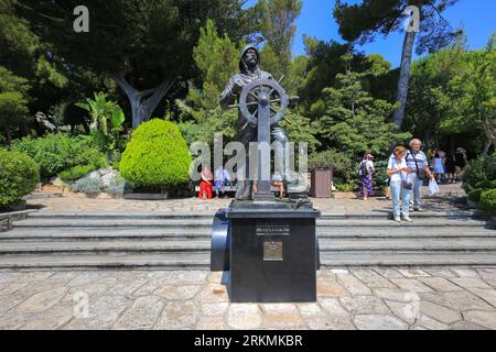 Statue of Prince Albert I, as a sailor in St Martin Gardens in Monaco ...