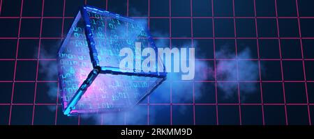 Blockchain technology cubed. Big data. Artificial intelligence, cube with numbers. Cube with ...