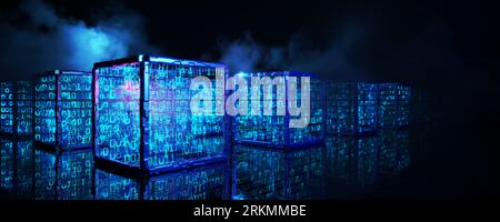 Blockchain technology cubed. Artificial intelligence, cube with numbers. Big data. Cube with ...