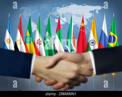 BRICS countries flags with six new member states flags Stock Photo - Alamy
