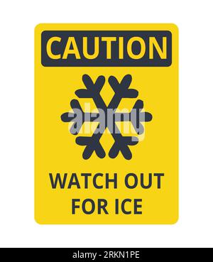 Caution watch for ice vector sign. Slippery Ice Warning sticker label ...