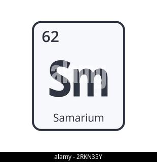 Samarium icon. Sm chemical element. Atomic number 62. Mass 150.36. Blue ...