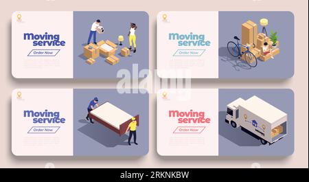 Relocation service isometric banner set with removal company work ...