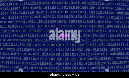 Cyber attack rce. Vulnerability text in binary system ascii art style, code on editor screen ...