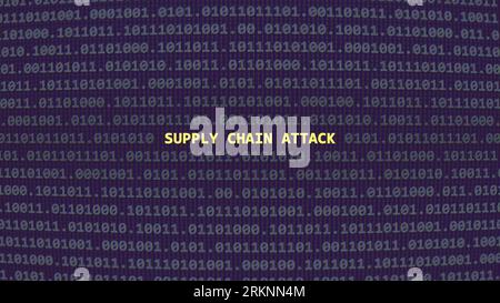 Cyber attack supply-chain attack. Vulnerability text in binary system ascii art style, code on ...