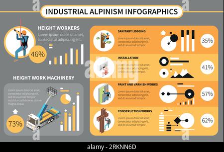 Industrial alpinism isometric infographics depicting lifting platform ...