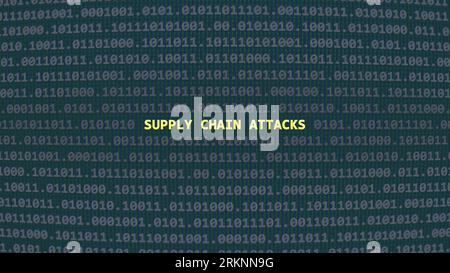 Cyber attack supply-chain attack. Vulnerability text in binary system ascii art style, code on ...