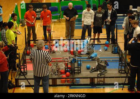 VEX robotics teams compete at a VEX regional competition at Sandy High ...