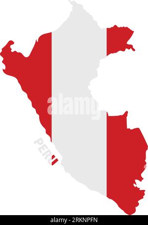 Map of Peru colored with Peruvian flag and marked with golden line in ...
