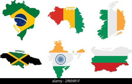 Set of colored country maps with its flags Vector Stock Vector Image ...