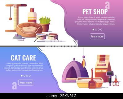 Banners template with pet shop elements. Set of vector domestics animal ...